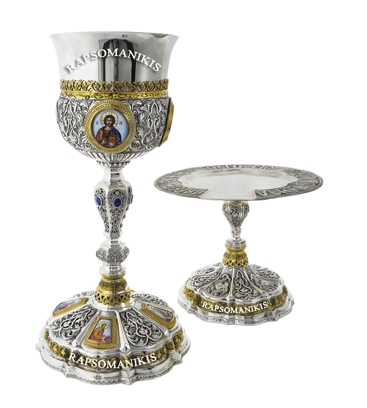 Ecclessiastical Sacred Items : Silver Chalice Set E1013527s - 8 Enamels ...